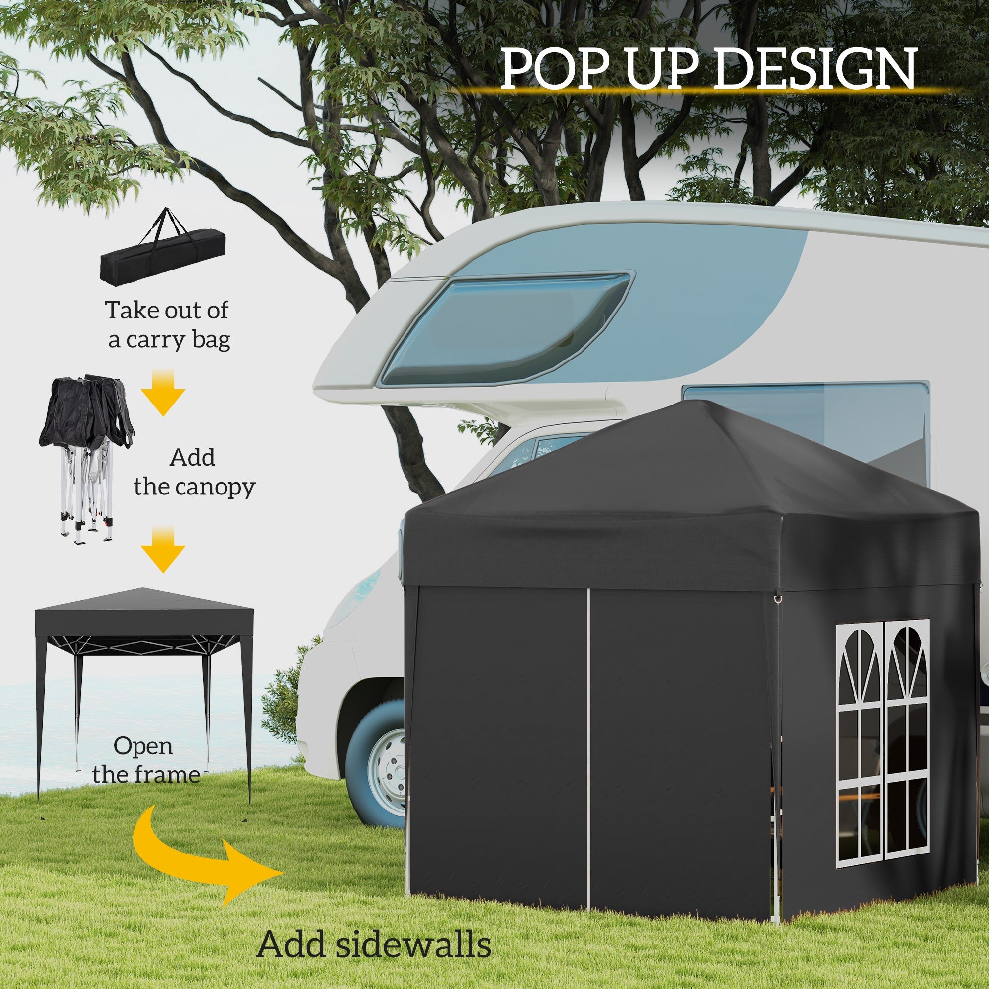 Garden Pop Up Gazebo 2 x 2 m, Water Resistant Awning Canopy with Sidew ...