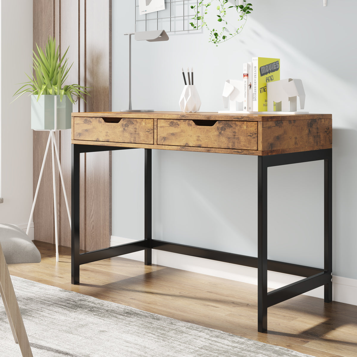 Computer Desk Dressing Table with 2 Drawers Industrial Design – Rathwood