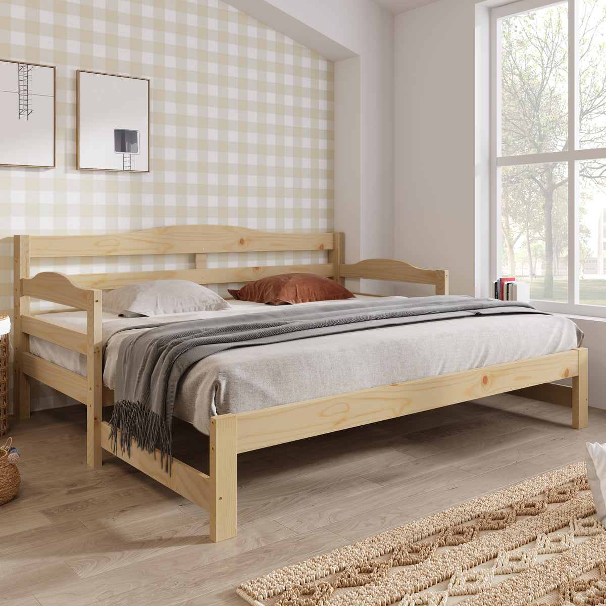 Daybed Cabin Bed Single Guest Bed Sofa Bed with Pull-out Trundle for L ...