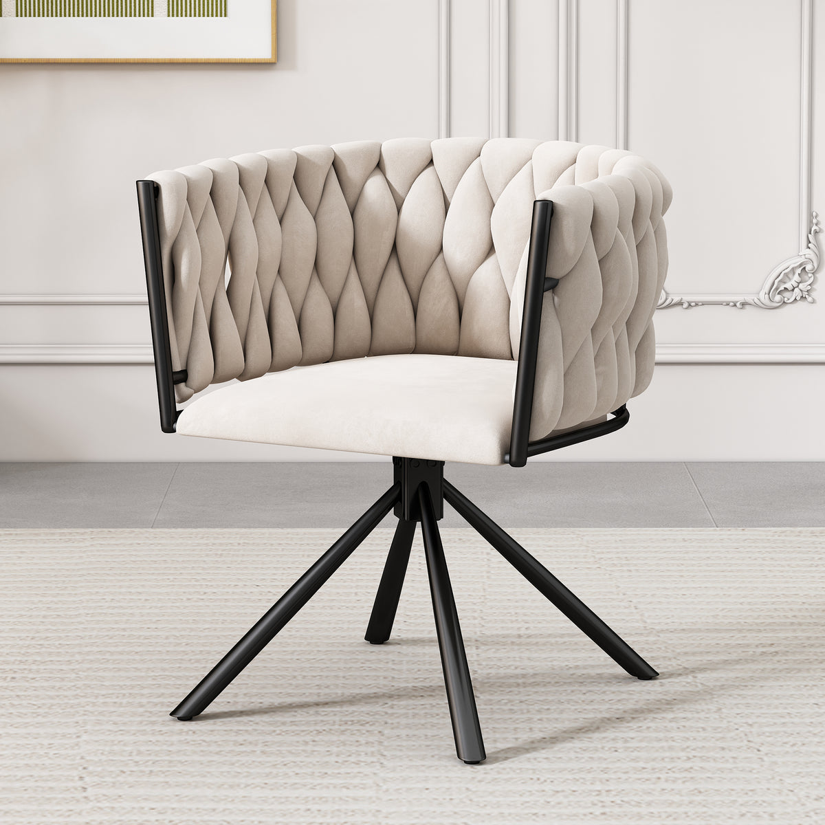 Leisure Swivel Chair with Four Metal Support Legs, Beige Velvet – Rathwood