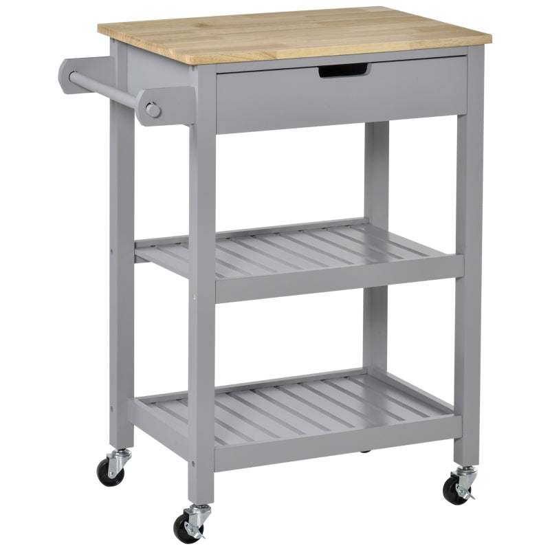 Kitchen Trolley Utility Cart with Worktop, Towel Rack, Storage Shelves ...