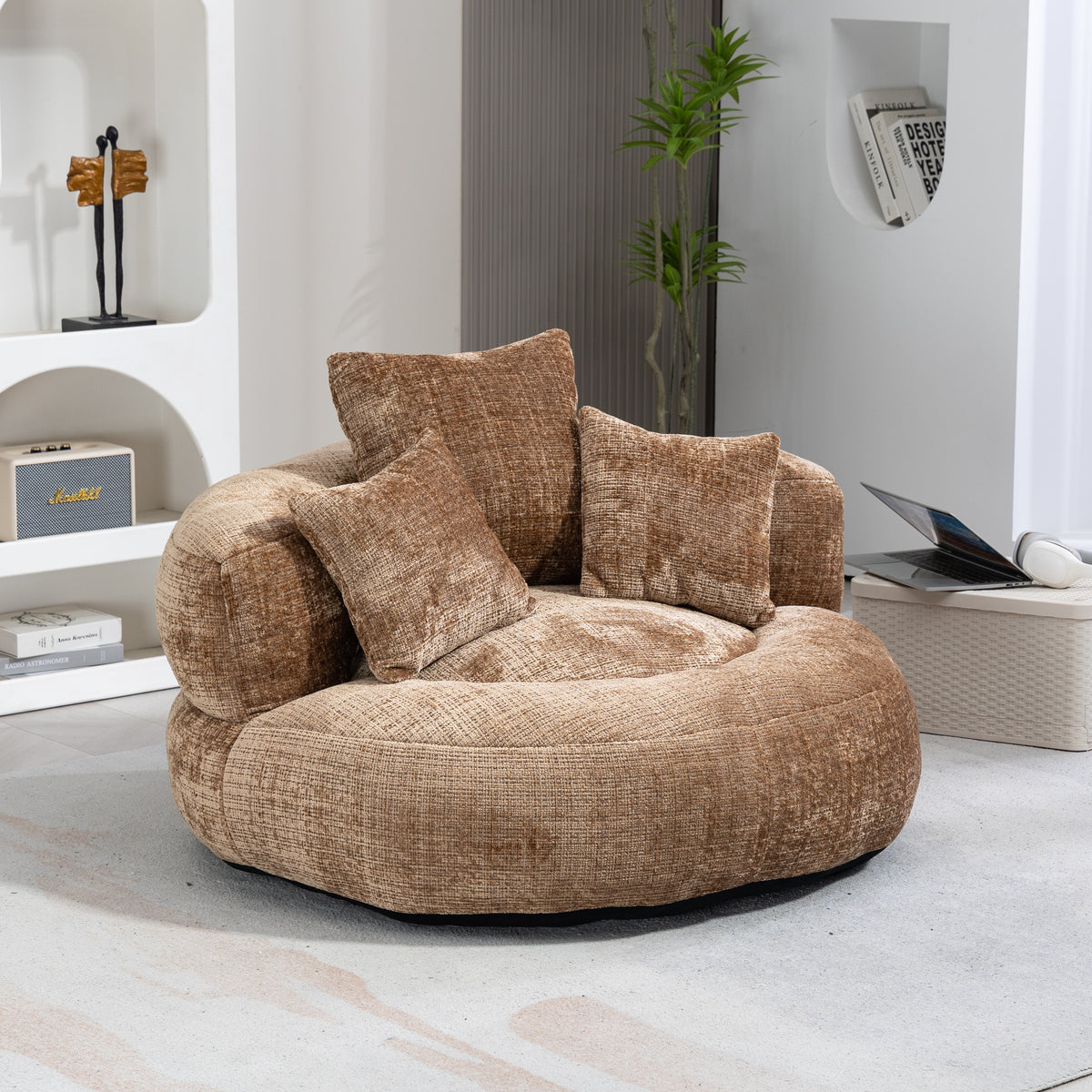 COOLMORE Lazy Sofa, Durable Comfort Lounger with Three Pillows, Coffee ...