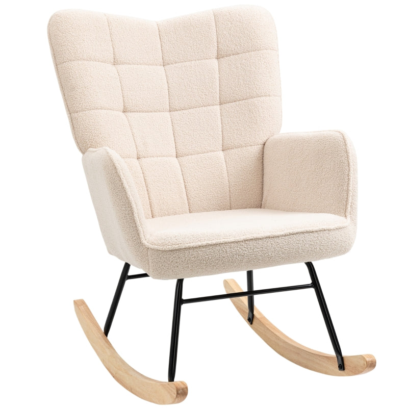 Berber Fleece Rocking Chair, Nursery Glider, Wingback, Beige – Rathwood