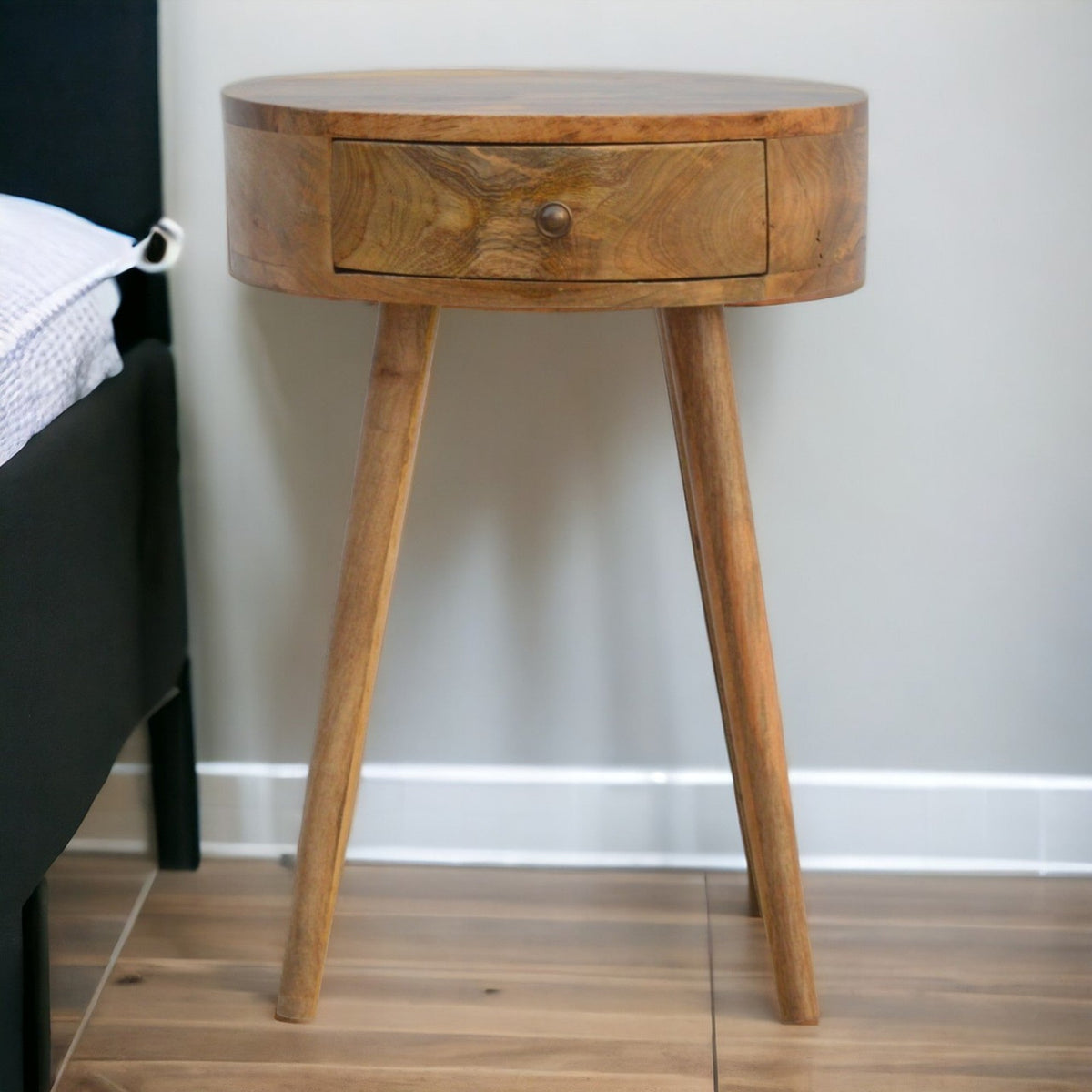 Solid Wood Bedside, Circular Shaped 1 Drawer, Nordic – Rathwood