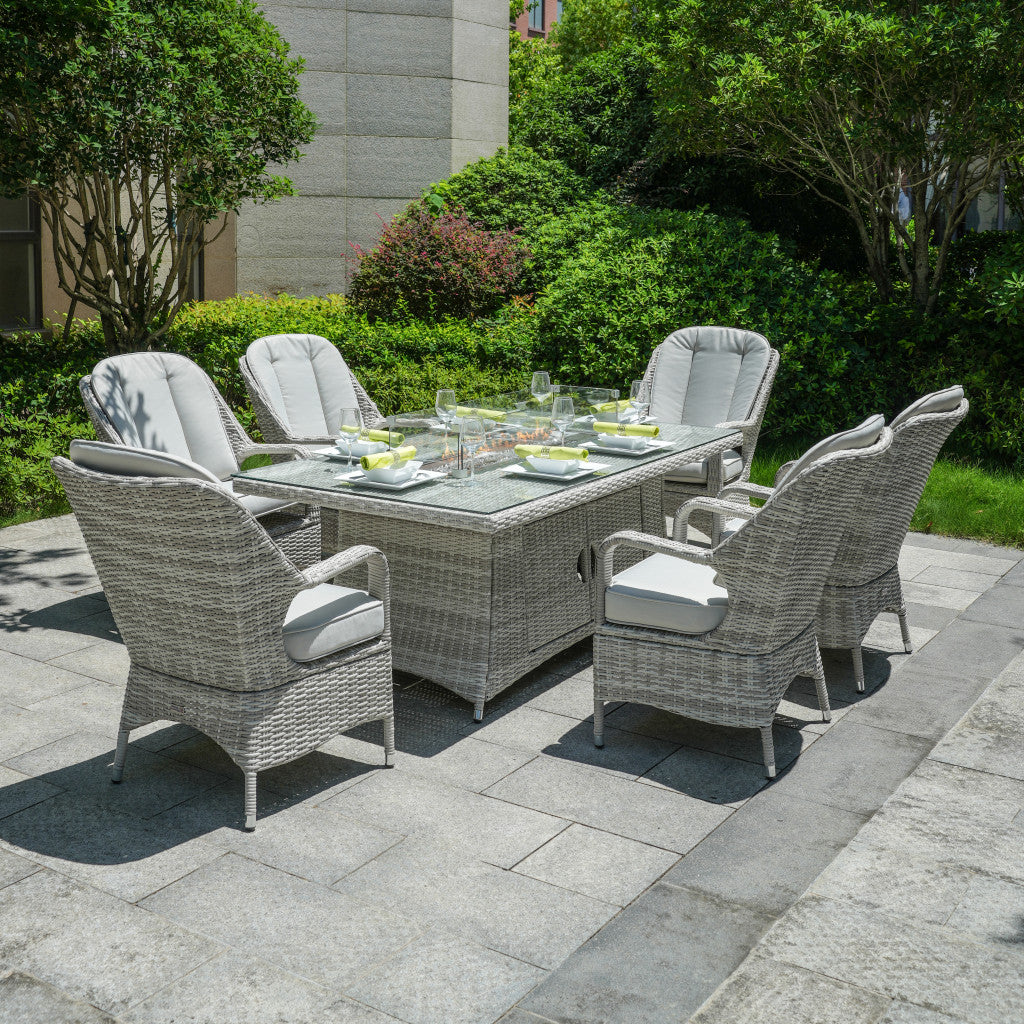 Parma - 6 Seater Set with Rectangular Firepit Table (White Washed ...